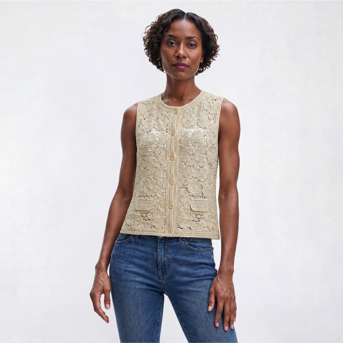 Click here for Womens Adrianna Papell Crochet Button Front Sweate... prices